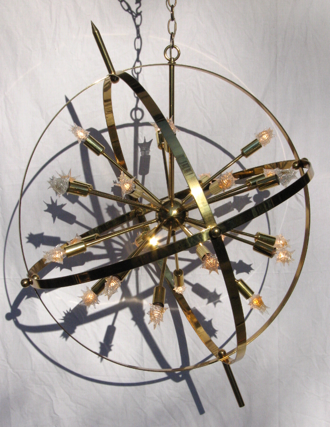 LARGE BRASS SPUTNIK ARMILLARY CHANDELIER